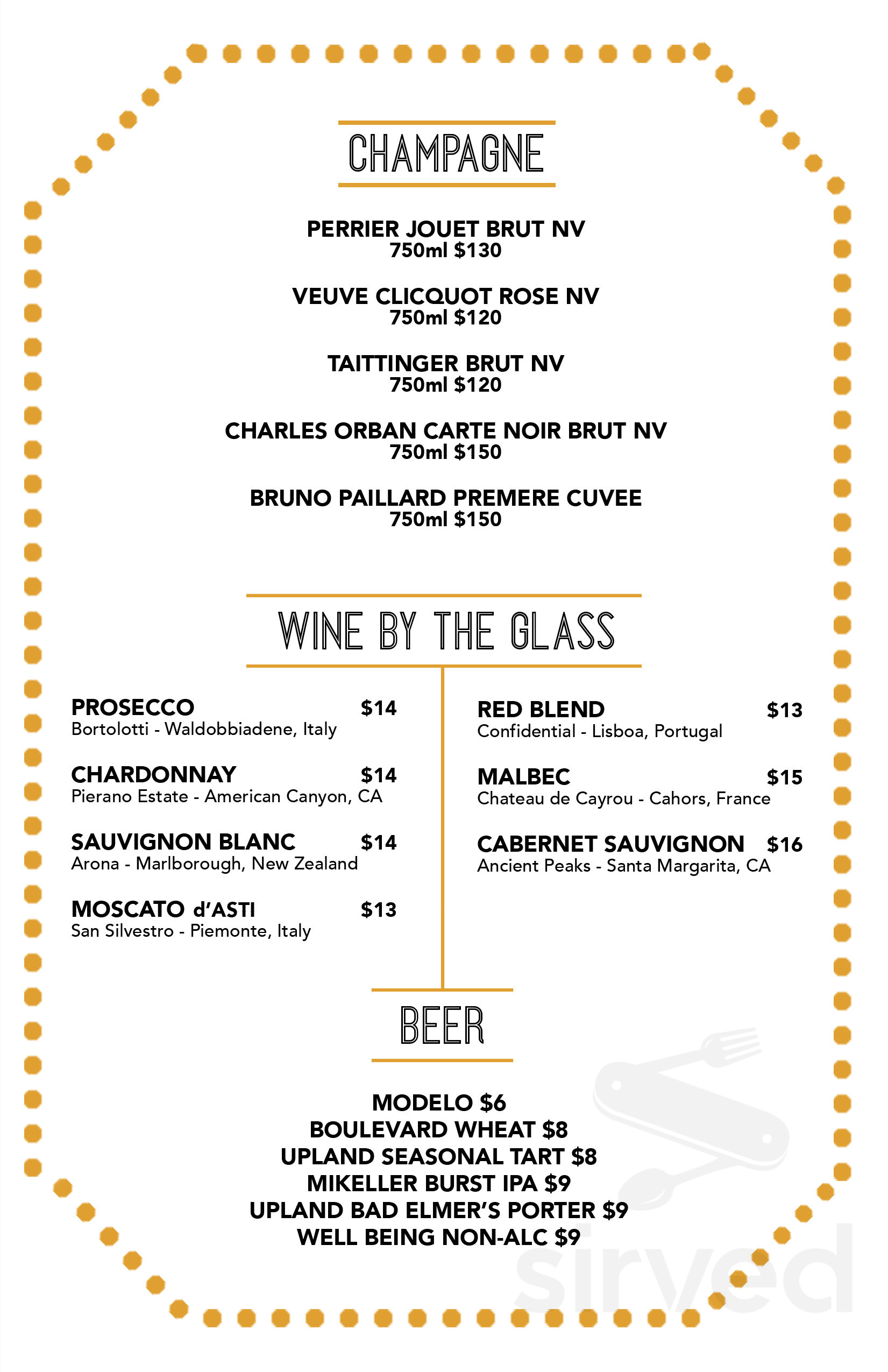 Willis Show Bar menu in Detroit, Michigan, USA