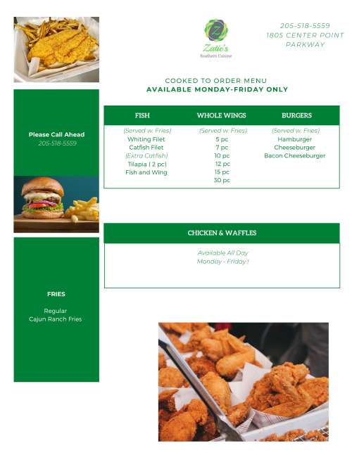 Zatie's Southern Cuisine menu in Center Point, Alabama, USA