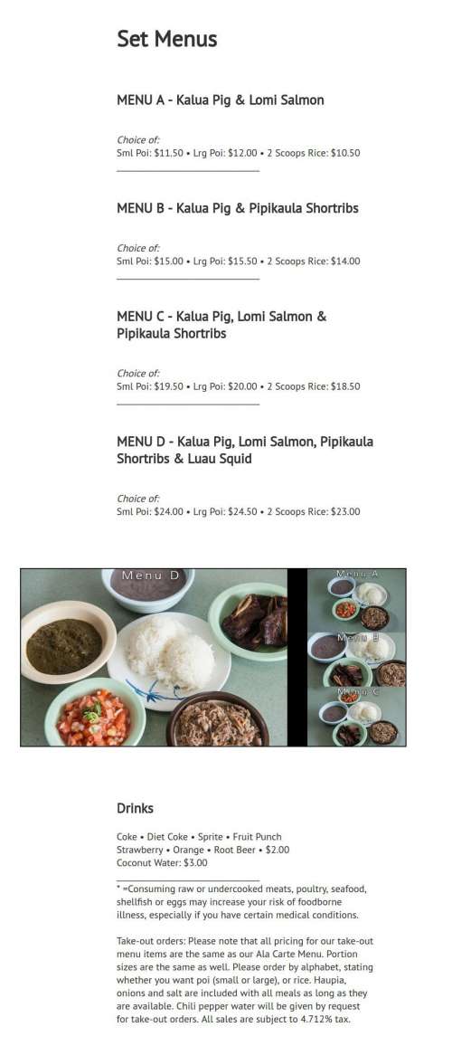 Helena's Hawaiian Food menu in Honolulu, Hawaii, USA