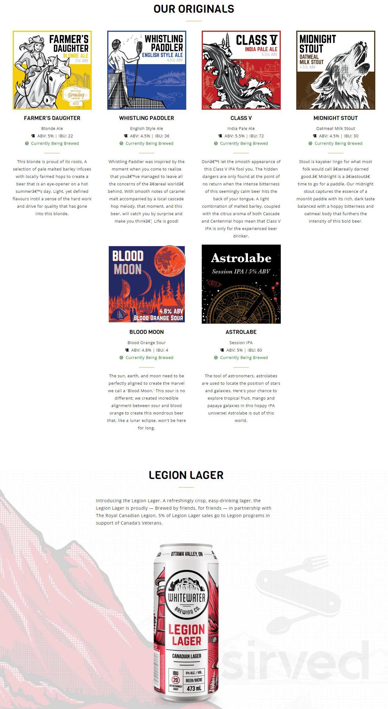 Menu - Cobden ON's Whitewater Brewing Company - Lakeside | Sirved