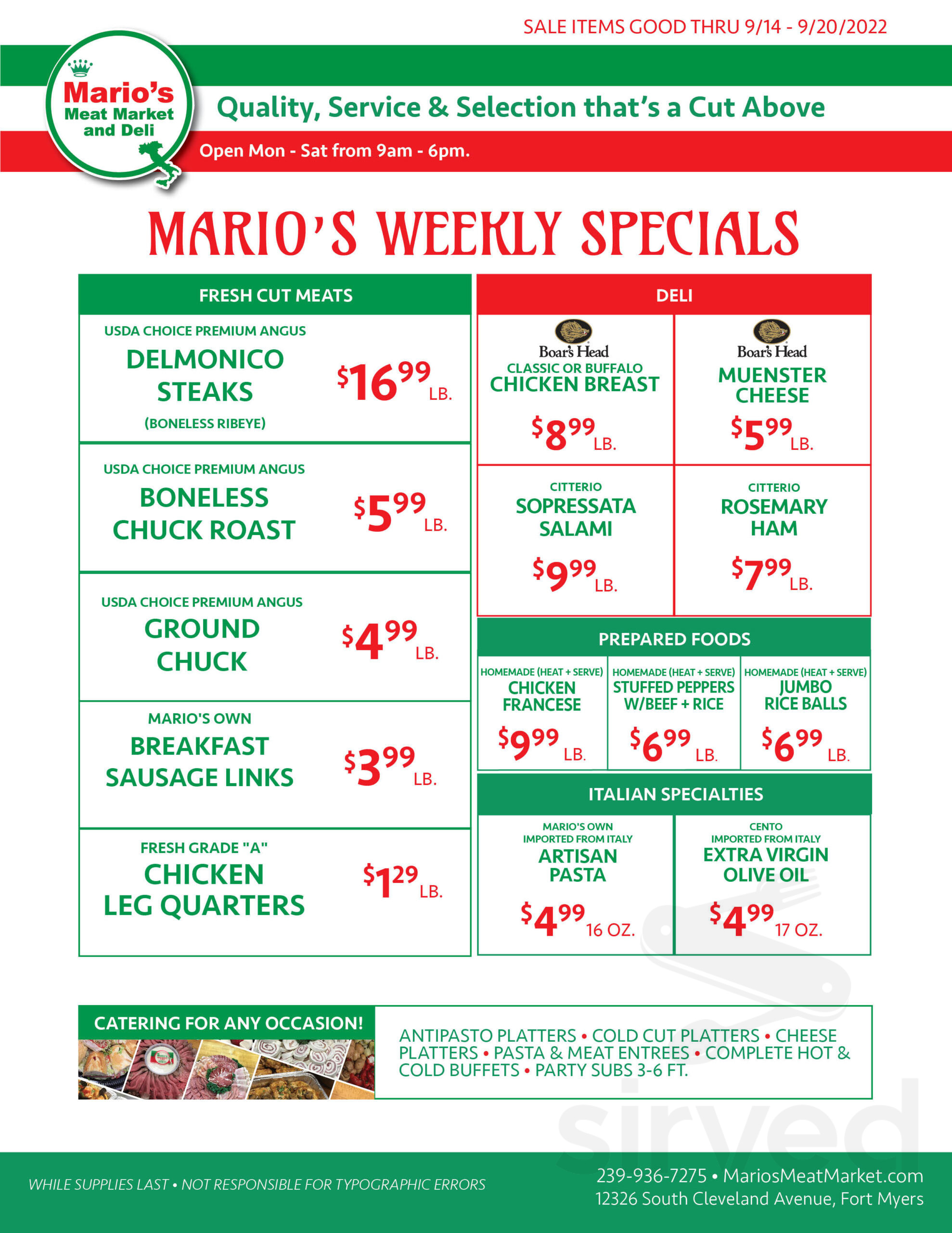 Mario's Meat Market and Deli menu in Fort Myers, Florida, USA