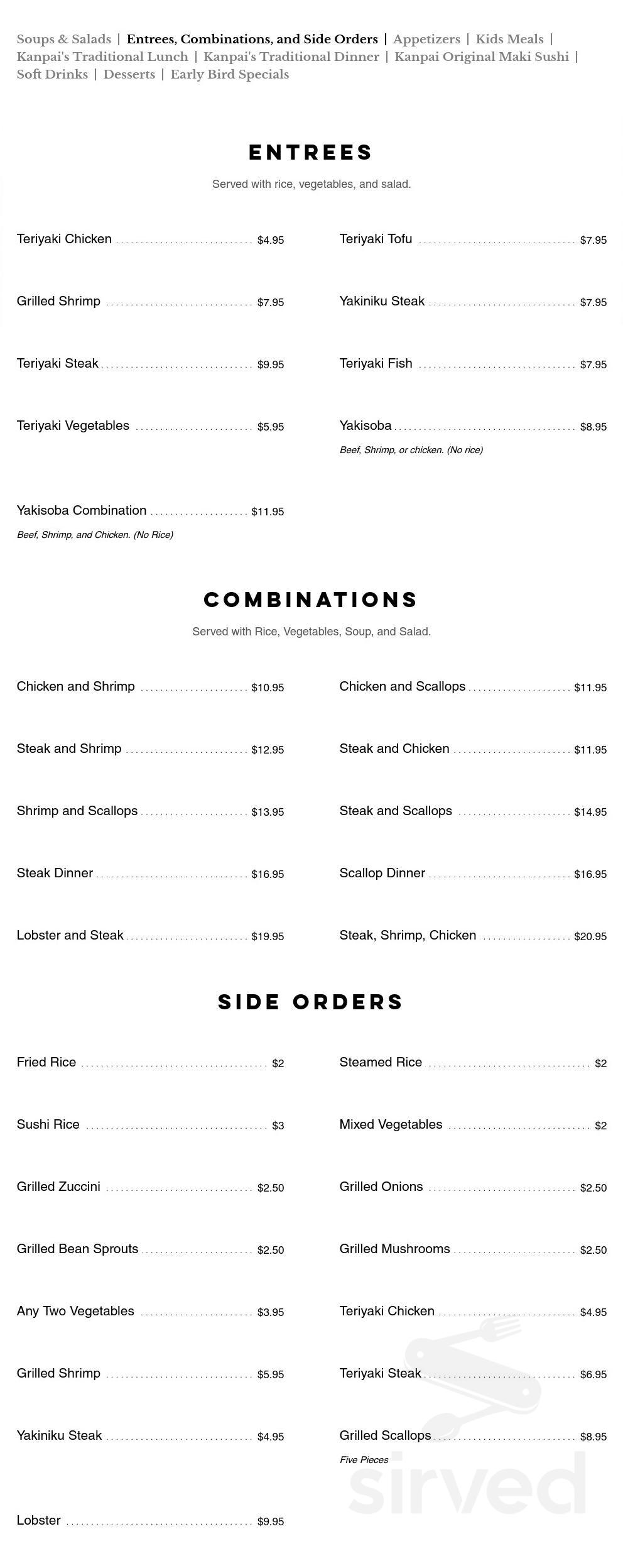 Menu - Savannah GA's Kanpai 2 | Sirved