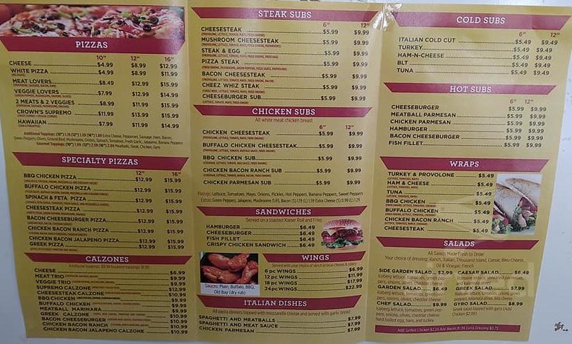 Menu - Dundalk MD's Crown Pizza & Wings & pupuseria | Sirved