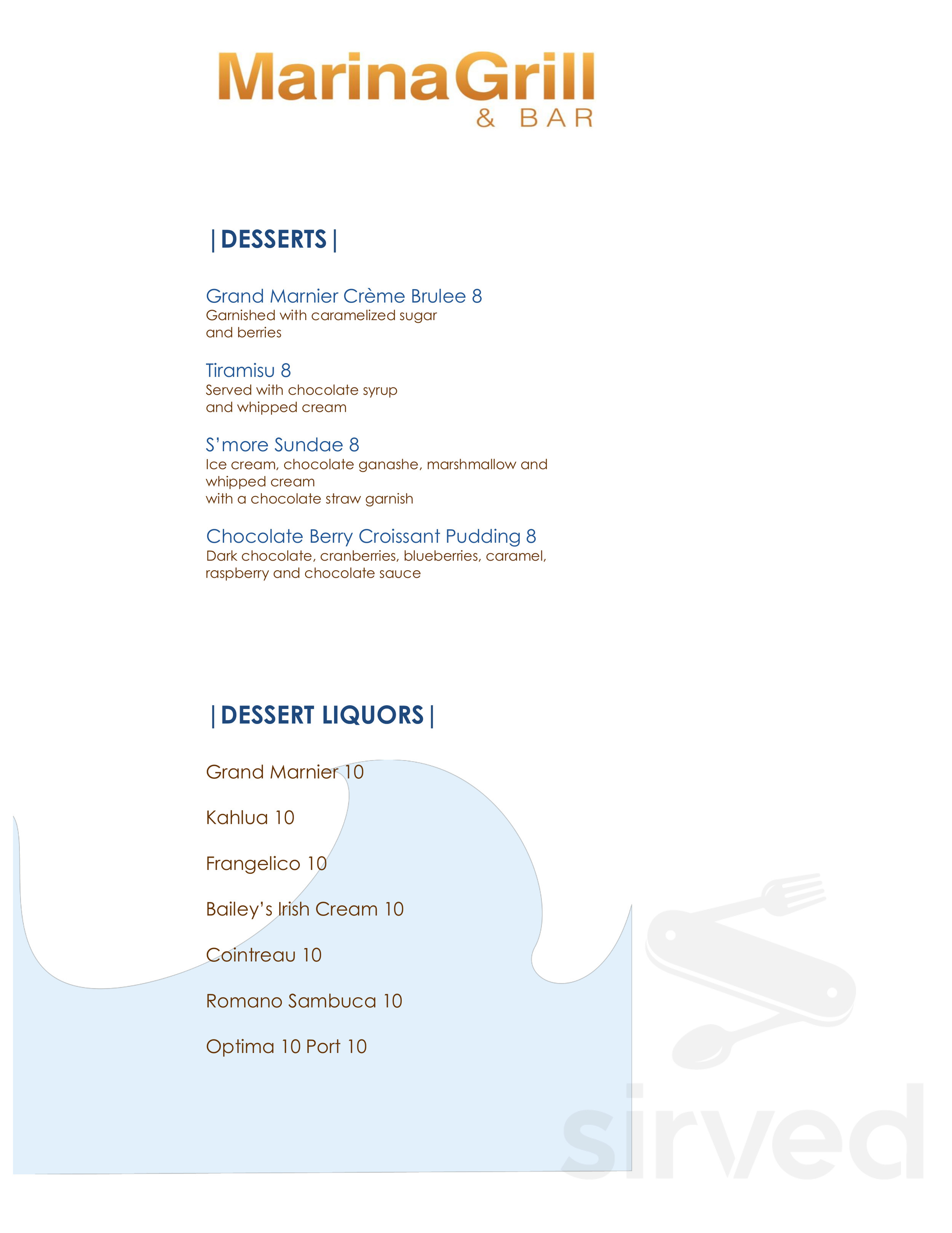 Menu - Marina Del Rey CA's Marina Grill & Bar | Sirved