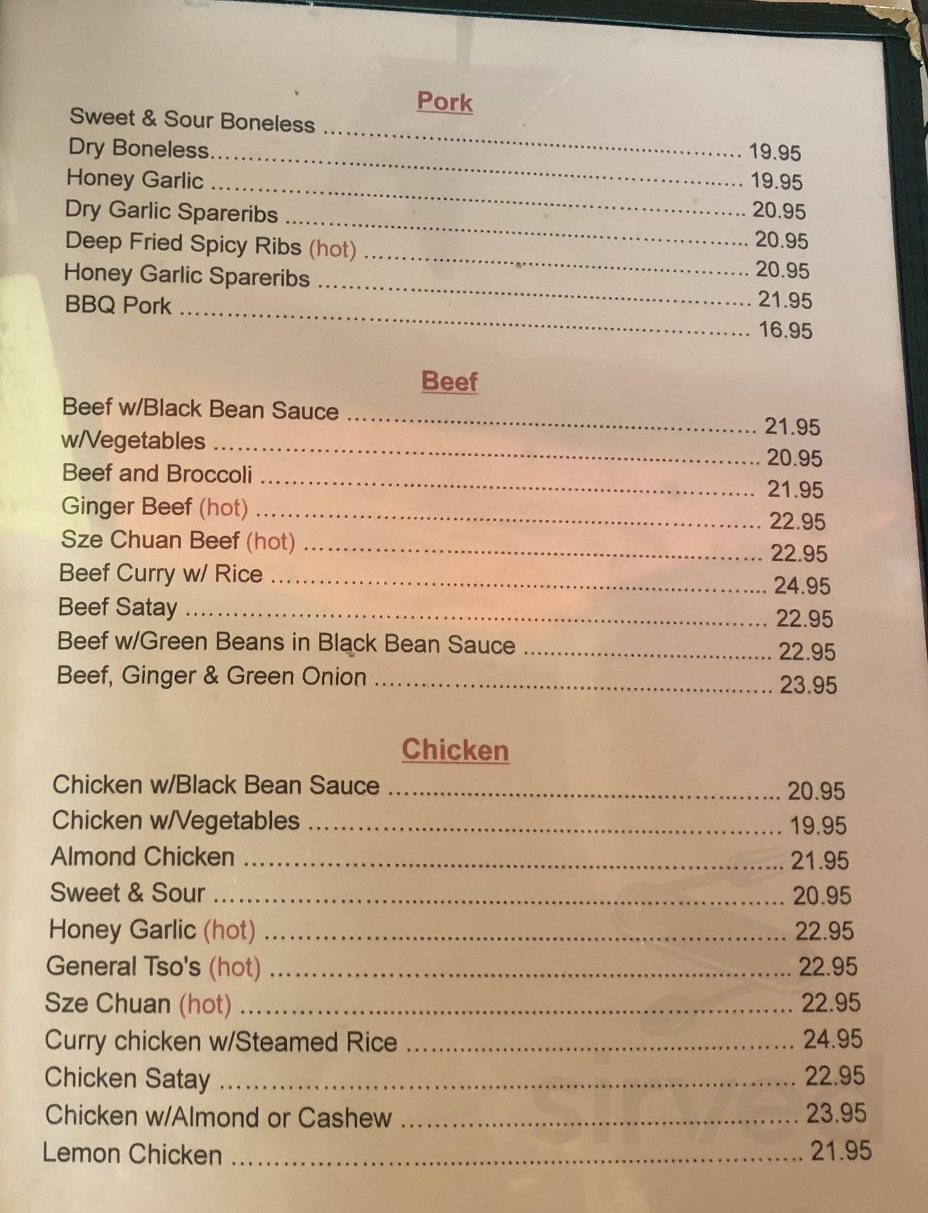 J & T Chinese restaurant menus in Daajing Giids, British Columbia, Canada