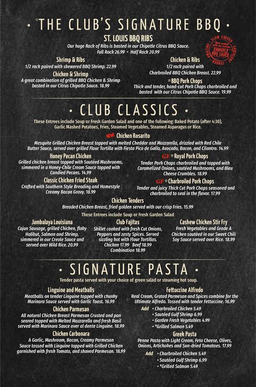 The Montana Club Restaurant menu in Billings, Montana, USA