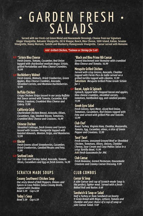 The Montana Club Restaurant menu in Billings, Montana, USA