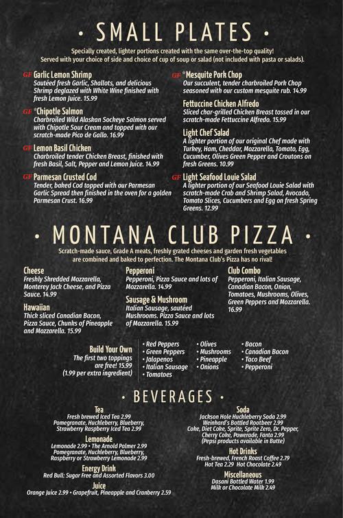 The Montana Club Restaurant menu in Billings, Montana, USA
