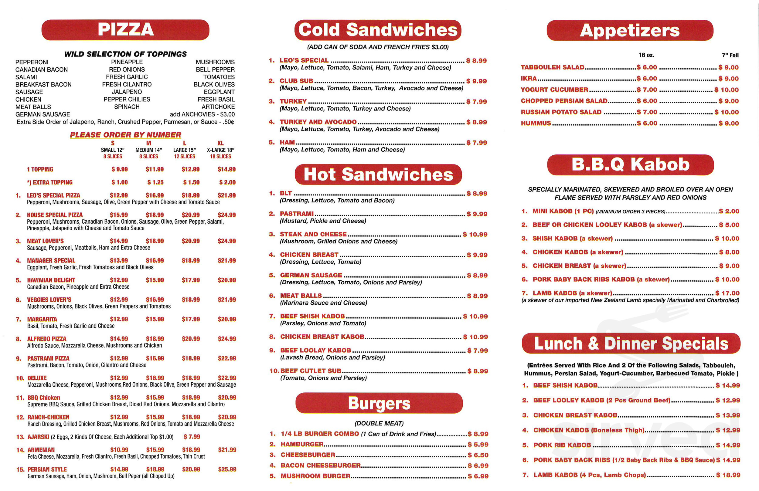 Leo's Pizza Family Restaurant menus in Tujunga, California, United States