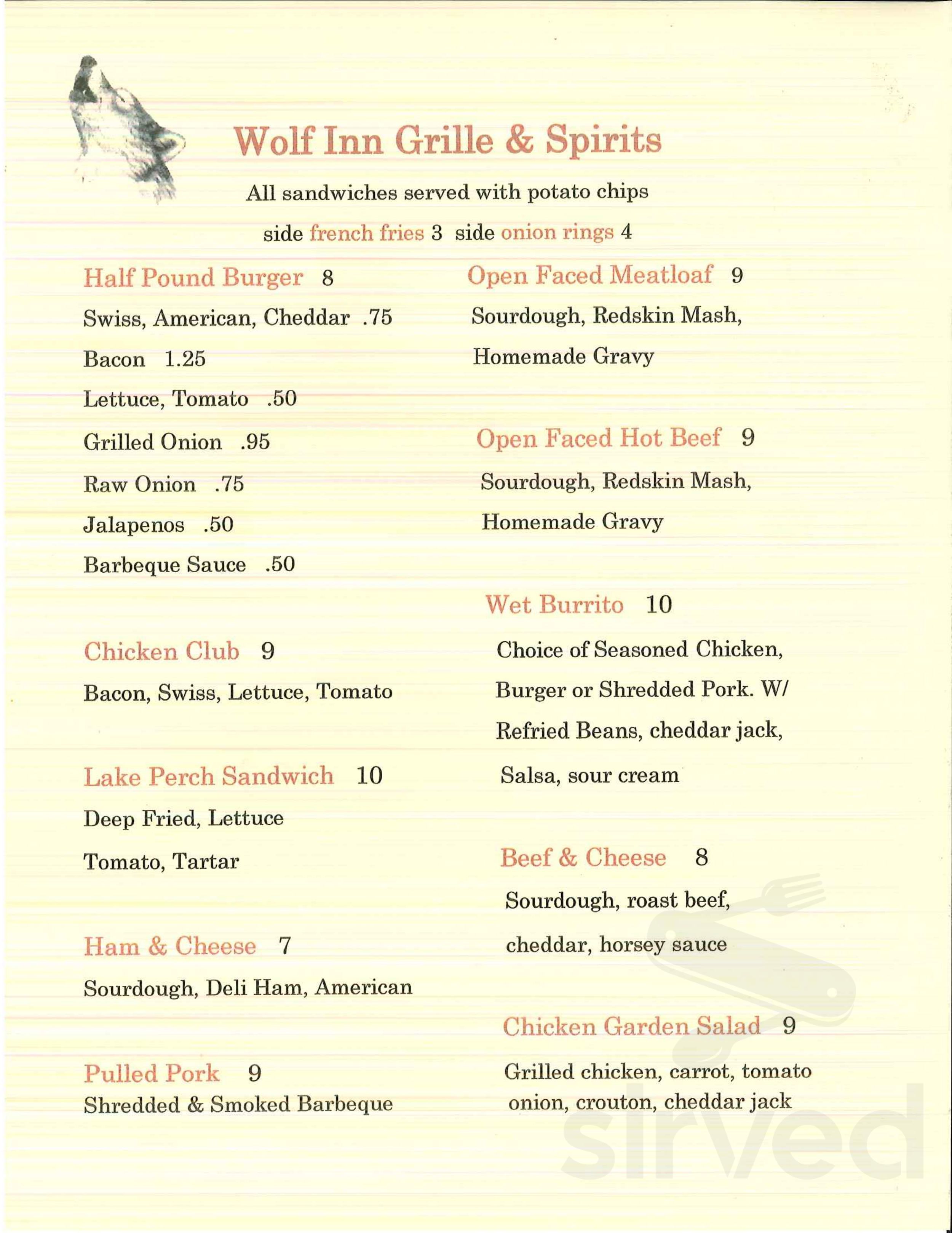 Wolf Inn Grill and Spirits menus in Newberry, Michigan, United States