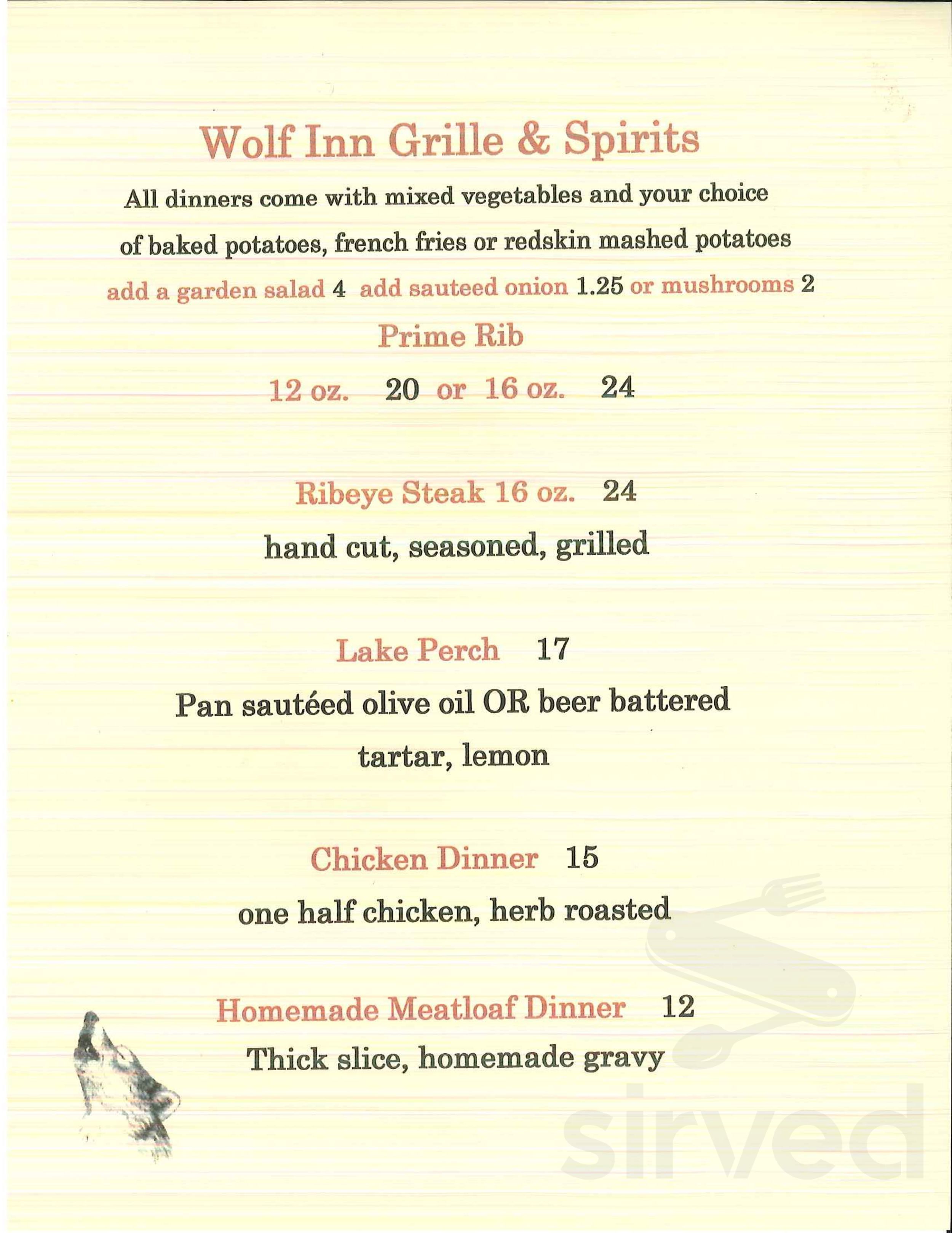 Wolf Inn Grill and Spirits menus in Newberry, Michigan, United States