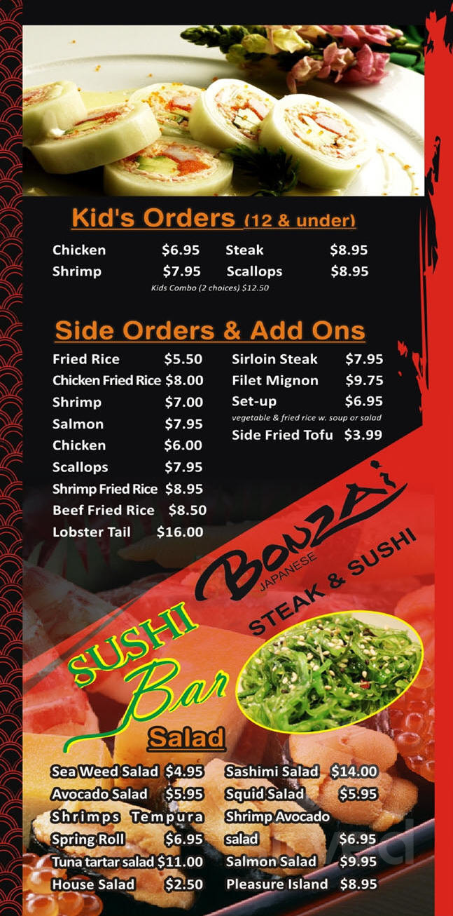 Menu for Bonzai Japanese Steak and Sushi in Kerrville, TX | Sirved