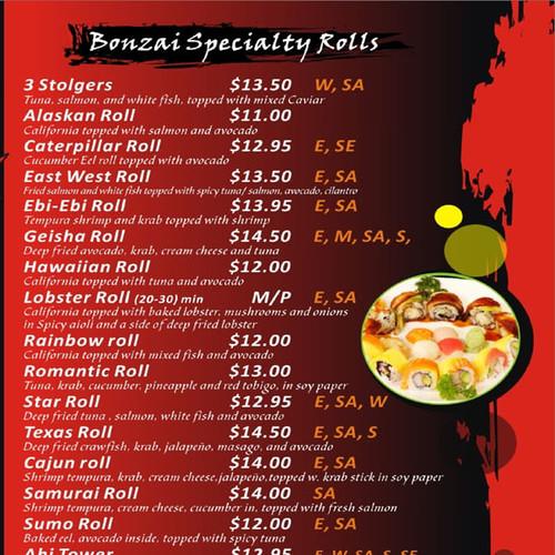 Bonzai Japanese Steak and Sushi menu in Kerrville, Texas, USA