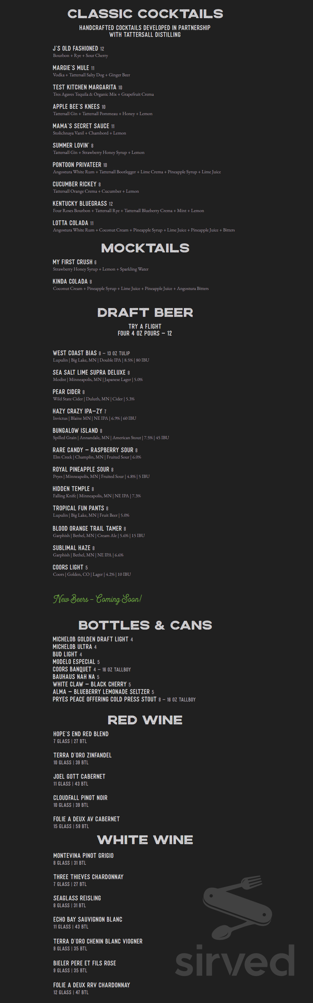 Margie's Kitchen & Cocktails Menu - Andover, Minnesota | Sirved