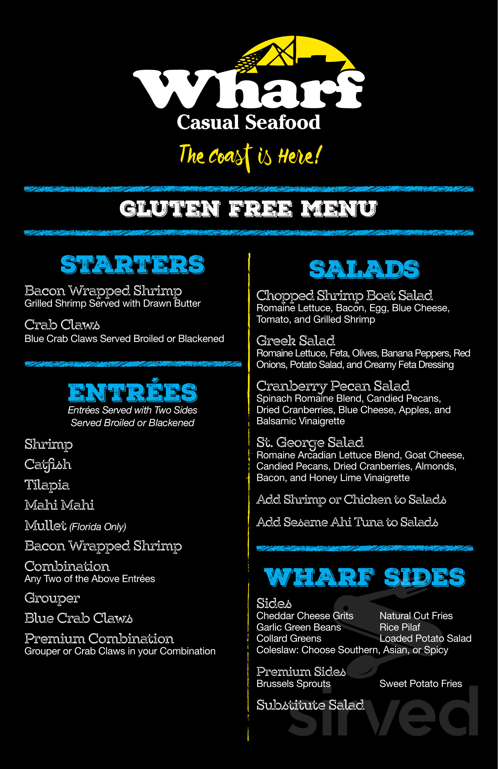 Wharf Casual Seafood Mahan menu in Tallahassee, Florida, USA