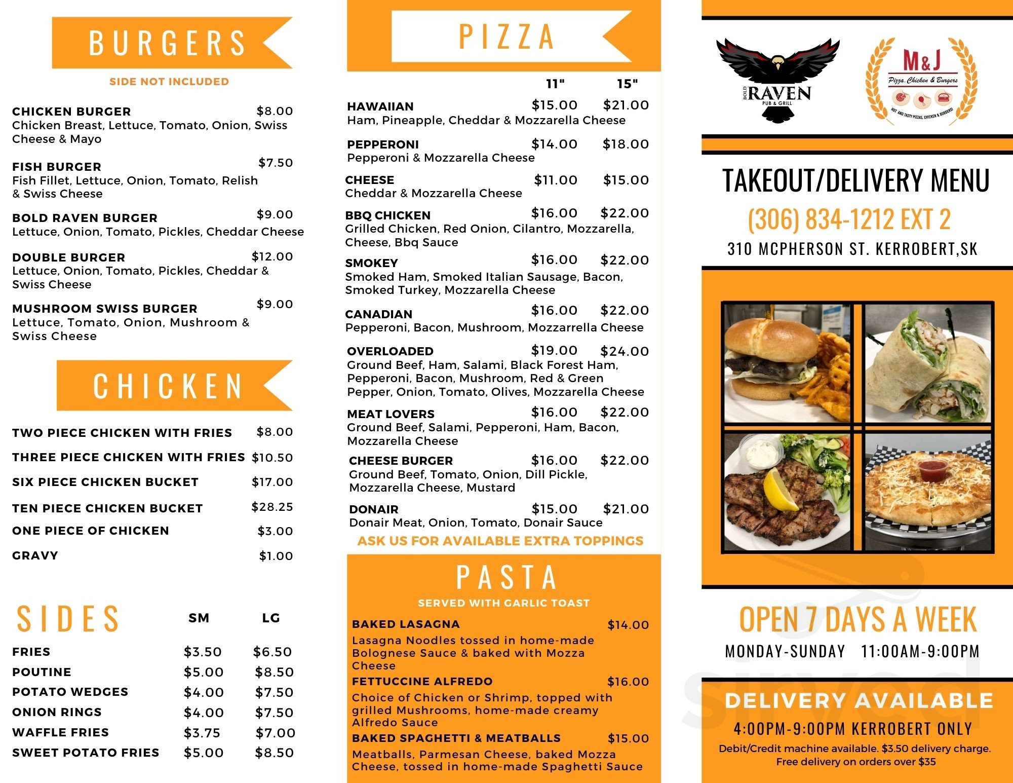 M&J Pizza, Chicken and Burgers by Golden Prairie Lodge menu in ...