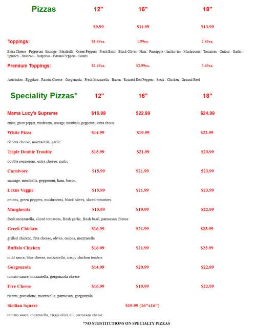 Big Louie's Pizzeria (Formerly known as Mama Lucy's) menu in Fort ...