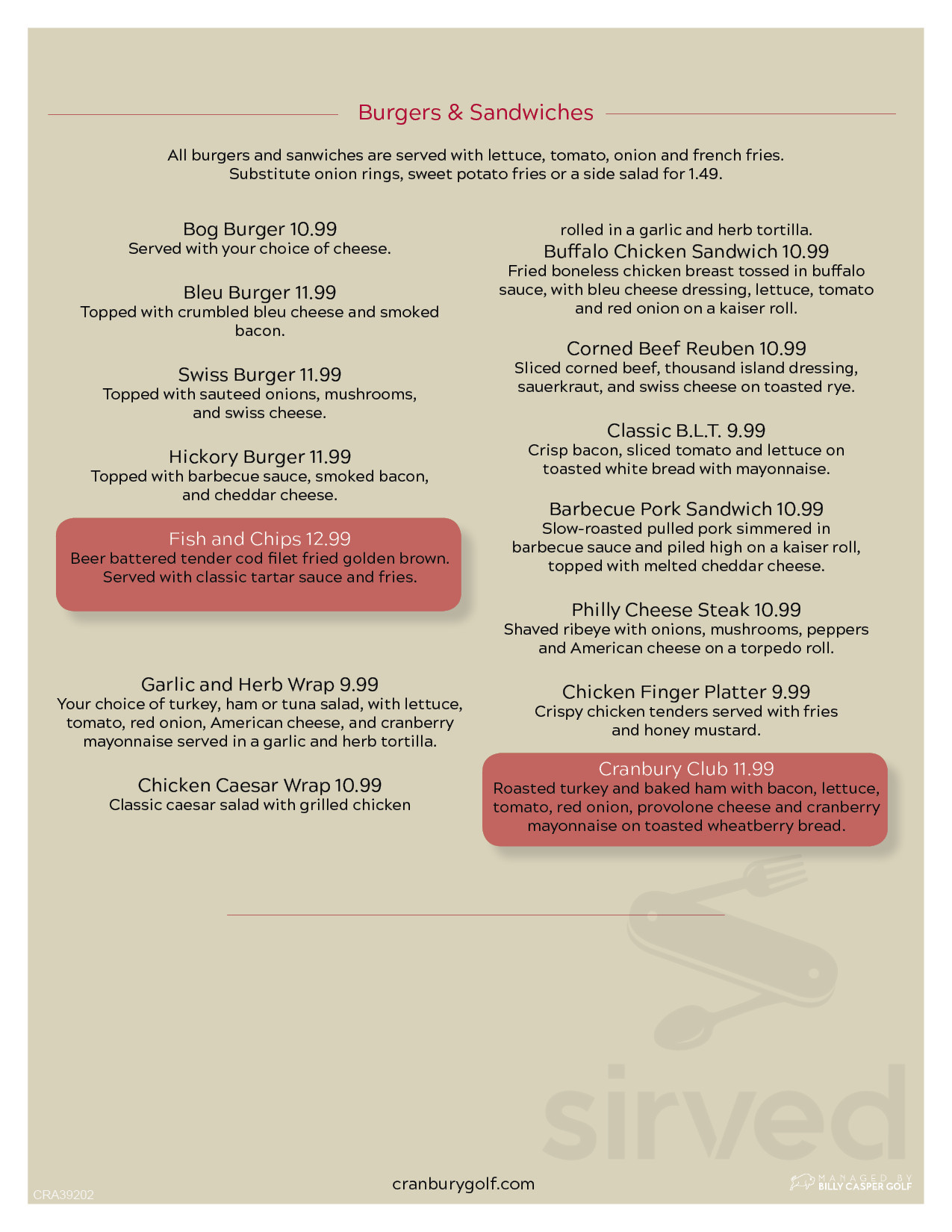 Menu for The Bog Restaurant in West Windsor Township, NJ | Sirved