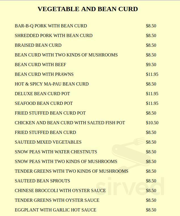 China Station Restaurant menu in San Jose, California, USA