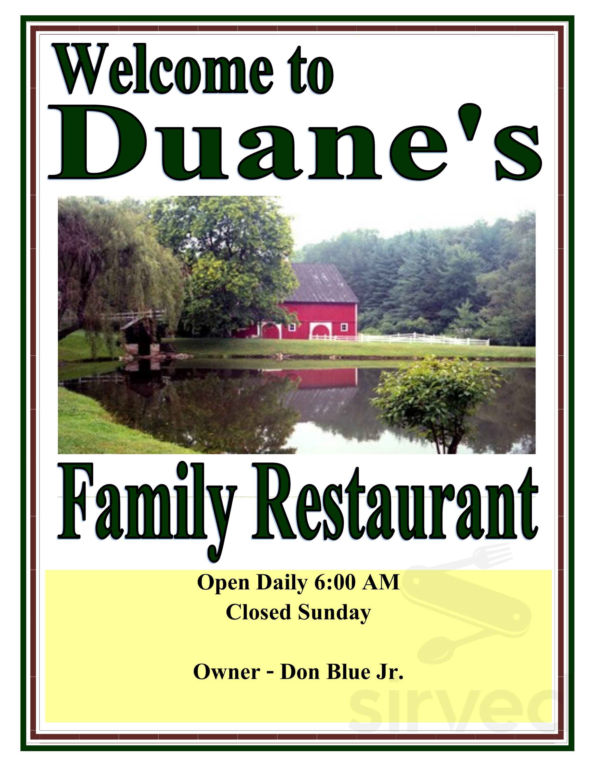 Duane S Family Restaurant Menu Falmouth Michigan Sirved