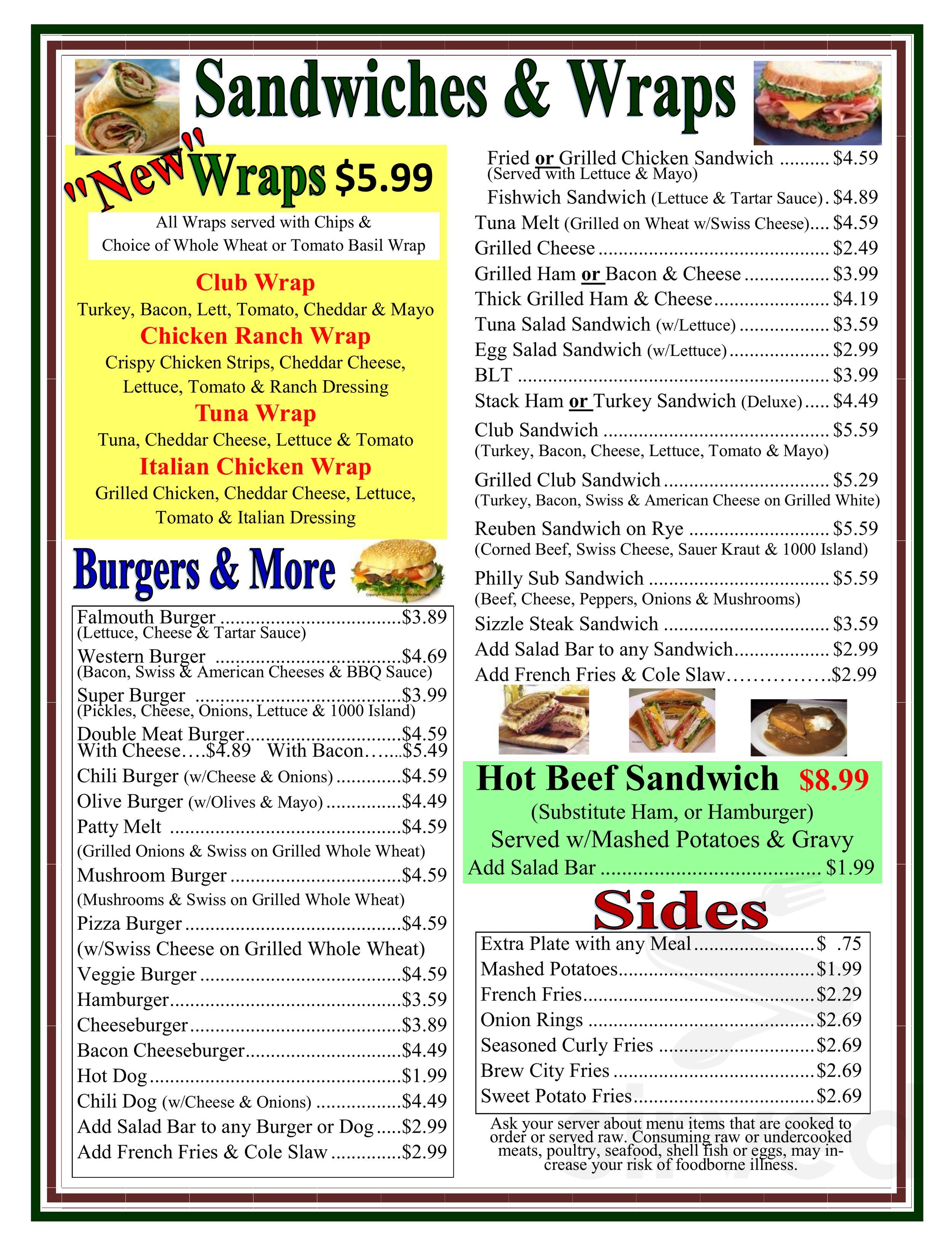 Duane S Family Restaurant Menu In Falmouth Michigan Usa