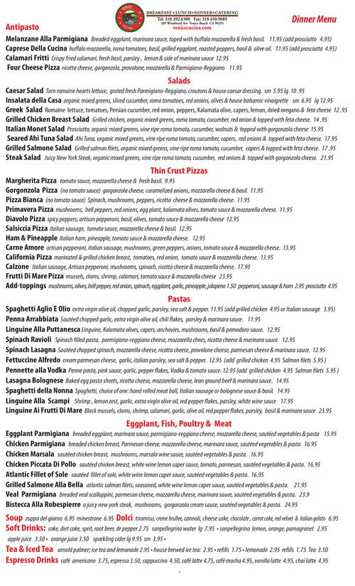 Venice Cucina menu in Venice, California, USA