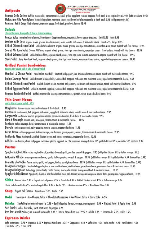 Venice Cucina menu in Venice, California, USA