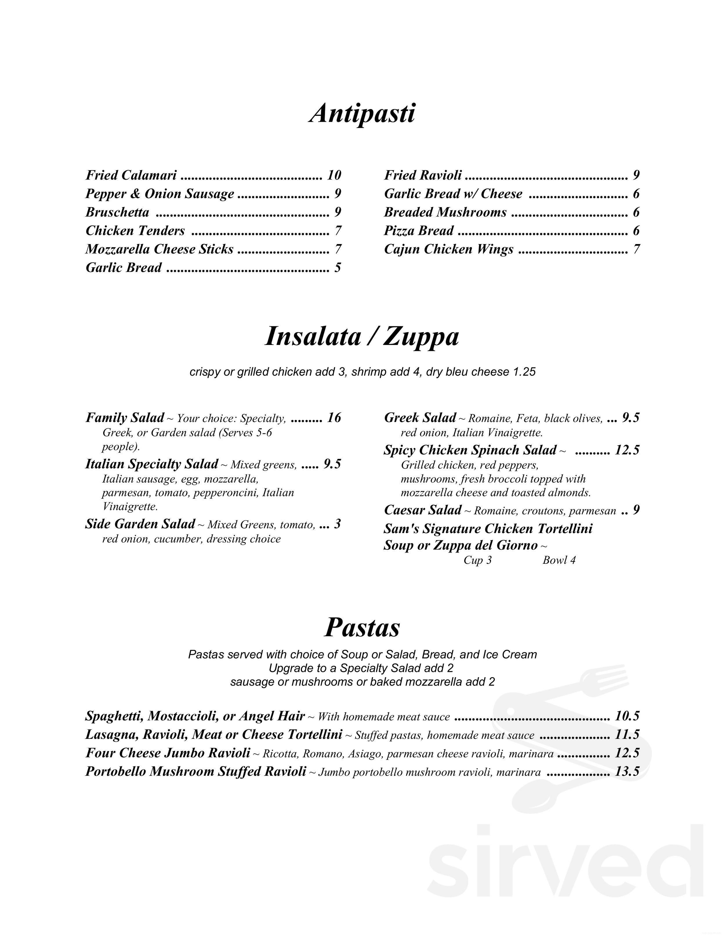 Sam's On Harlem menu in Machesney Park, Illinois, USA