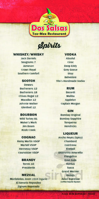 Dos Salsas menu in Austin, Texas, USA