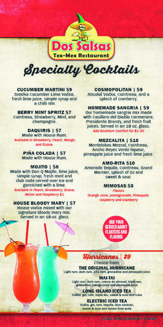 Dos Salsas menu in Austin, Texas, USA