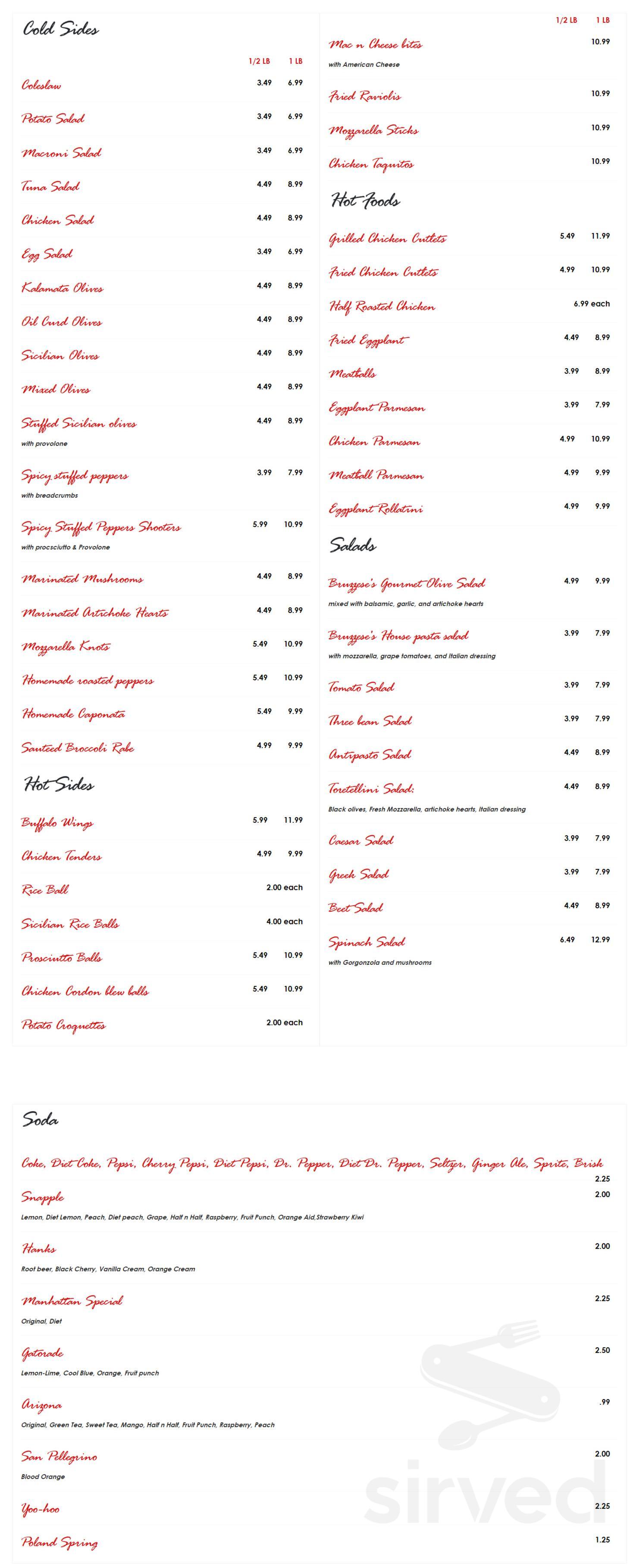 Bruzzese's Italian Gourmet menu in Staten Island, New York, USA