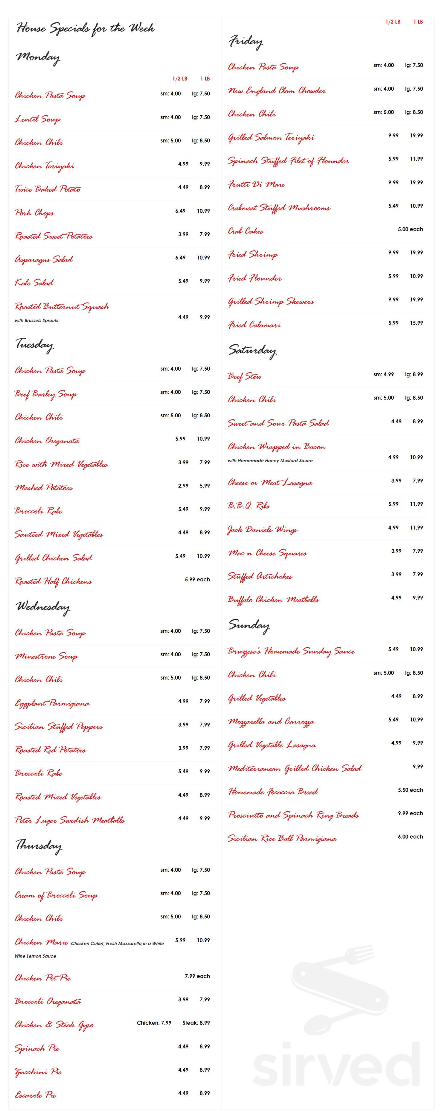 Bruzzese's Italian Gourmet menu in Staten Island, New York, USA