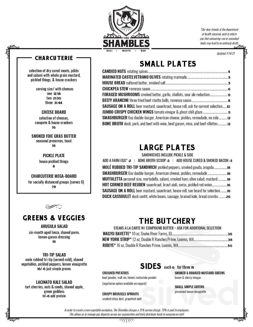 The Shambles menu in Seattle, Washington, USA