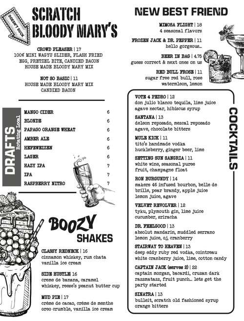 Sid's Garage menu in Boise, Idaho, USA