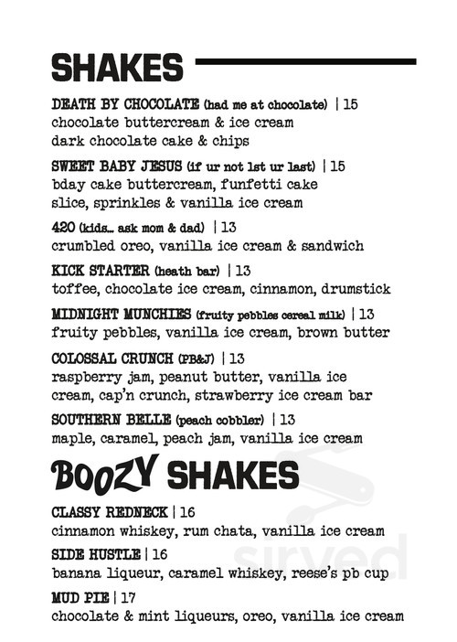 Menu for Sid's Garage in Boise, ID | Sirved