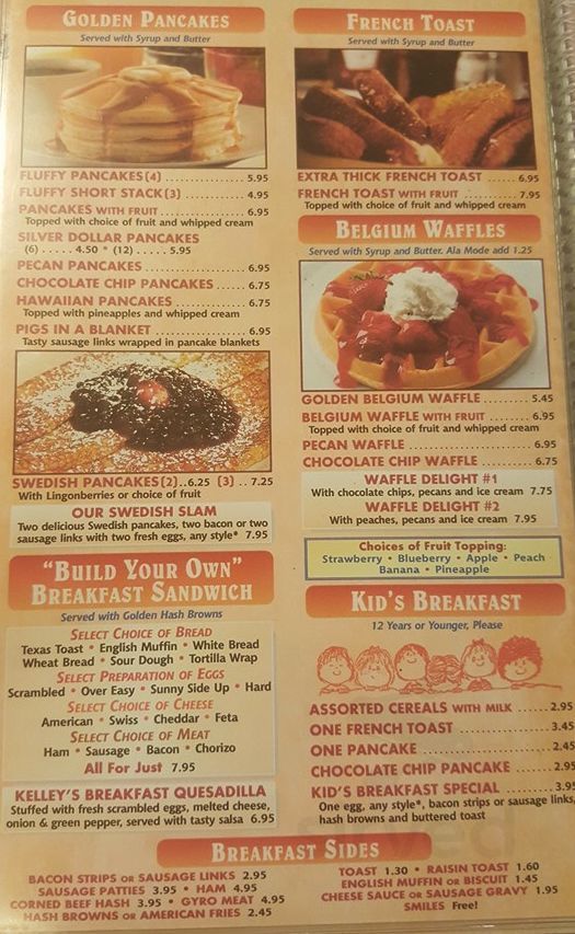Kelley's Family Restaurant menu in Harvard, Illinois, USA