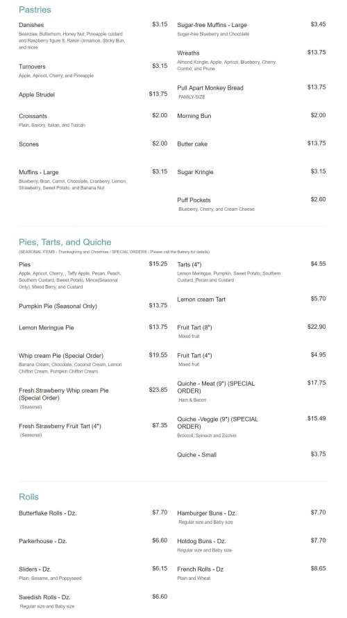 A Taste of Denmark Bakery menu in Oakland, California, USA