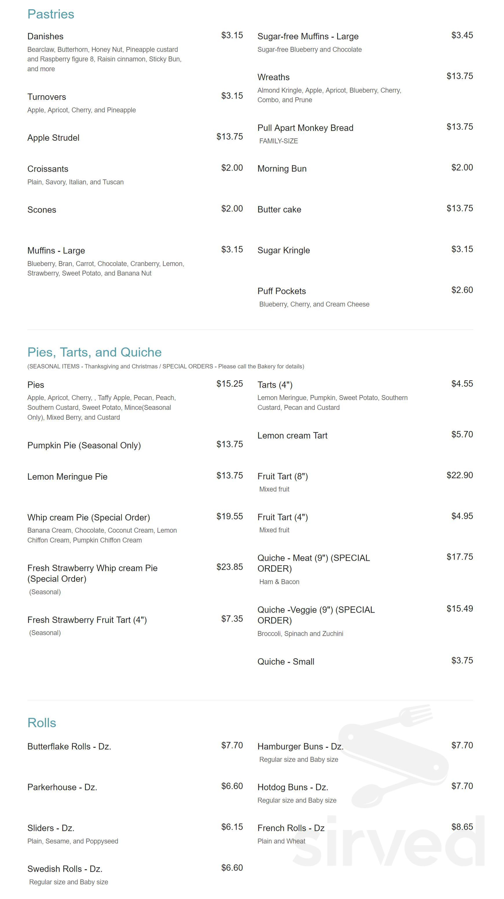 A Taste of Denmark Bakery menu in Oakland, California, USA