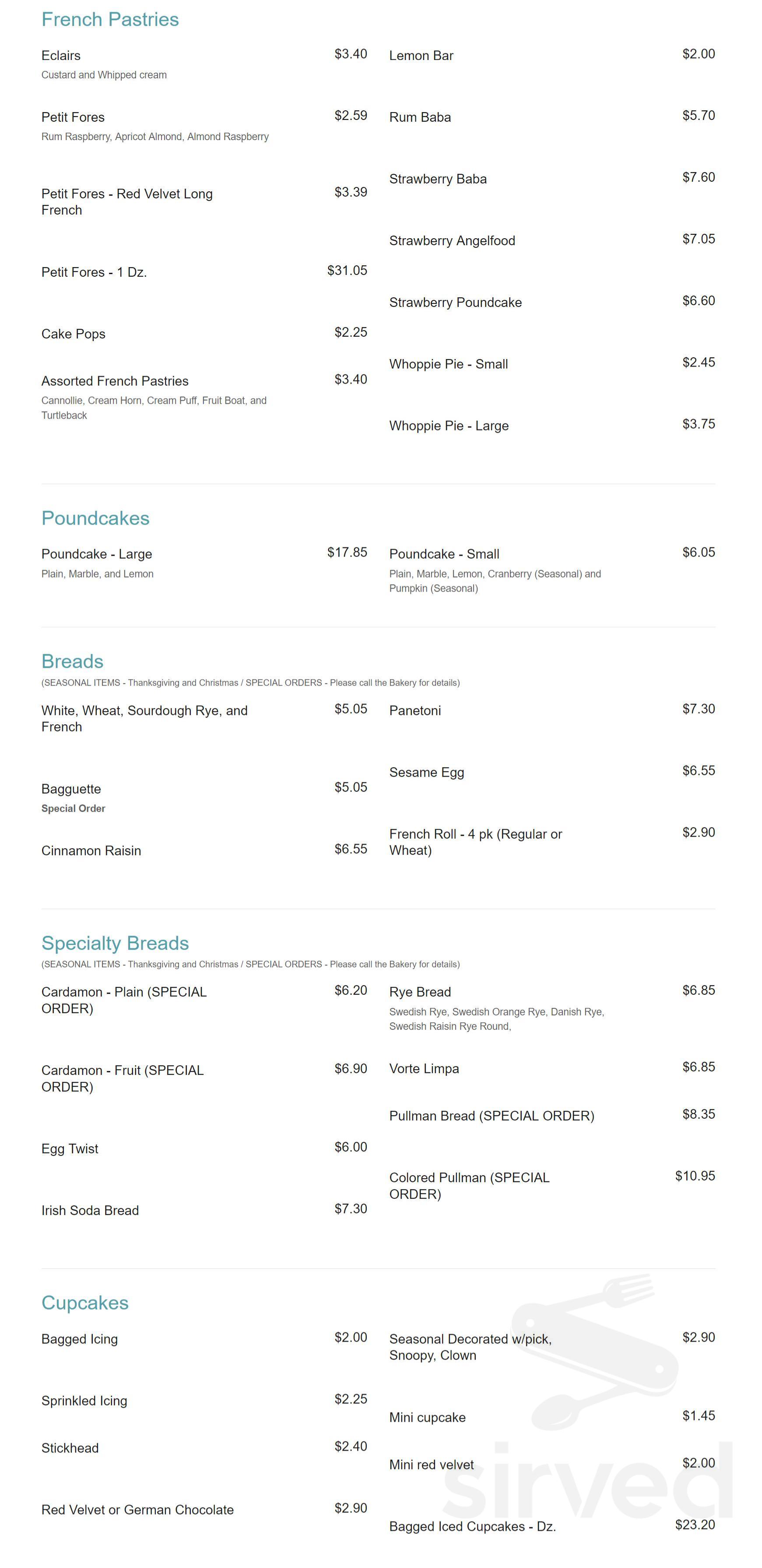 A Taste of Denmark Bakery menu in Oakland, California, USA