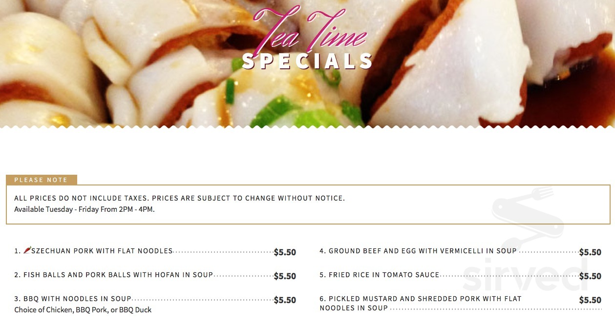 Sun Fortune Restaurant menu in Winnipeg, Manitoba, Canada