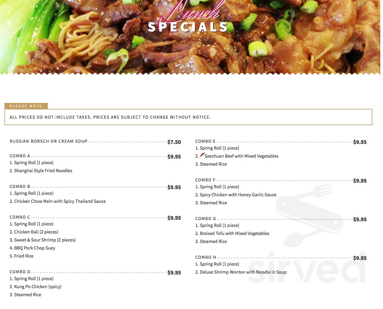 Sun Fortune Restaurant menu in Winnipeg, Manitoba, Canada