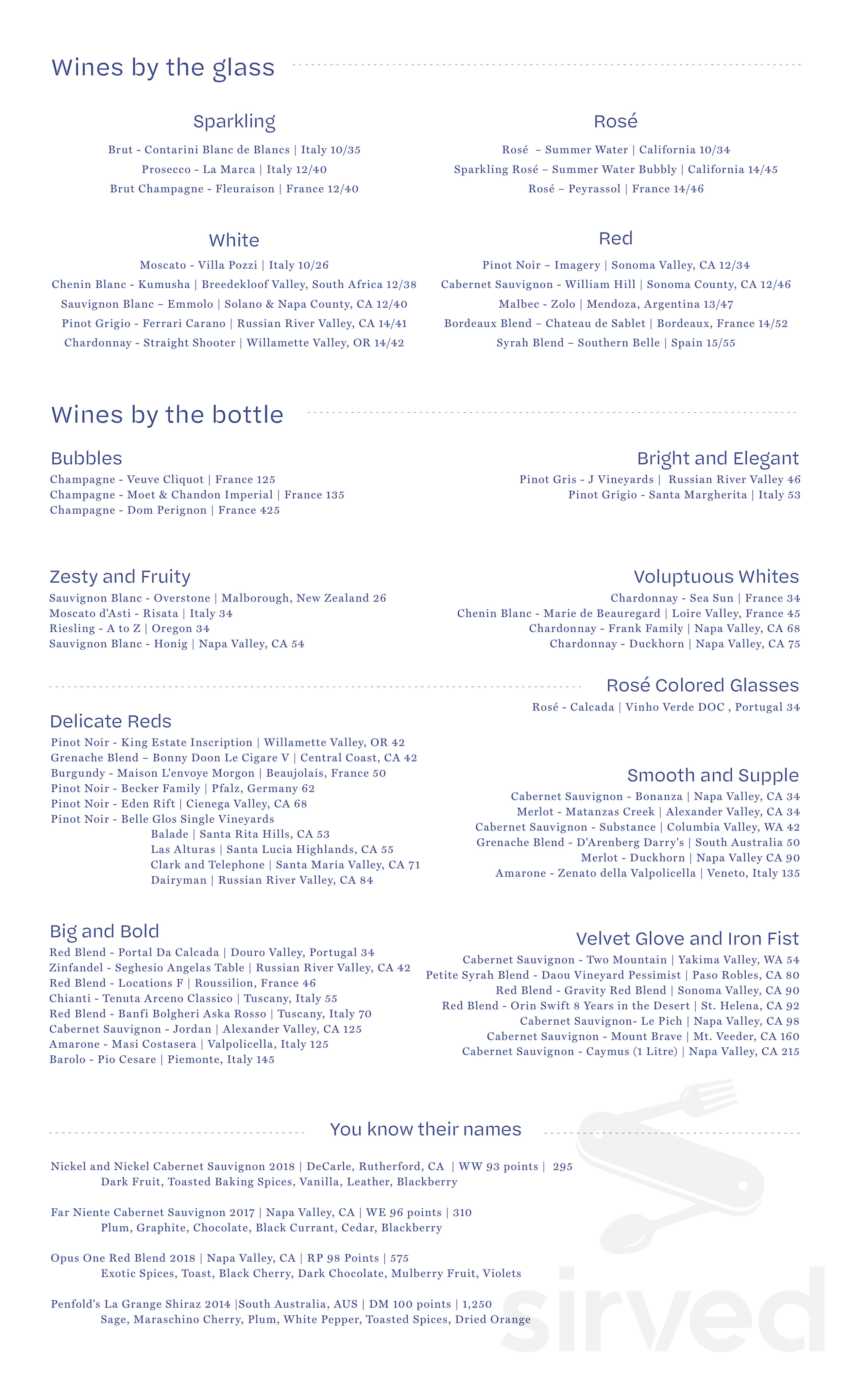 Rosewild menu in Fargo, North Dakota, USA