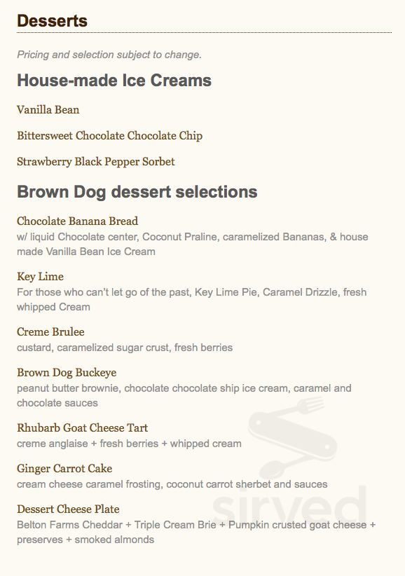 The Brown Dog Cafe menu in Blue Ash, Ohio, USA