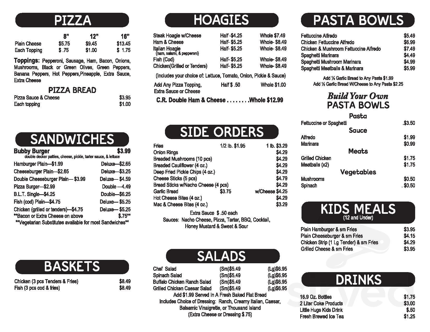 Combs Pizza menu in Aurora, Indiana, USA
