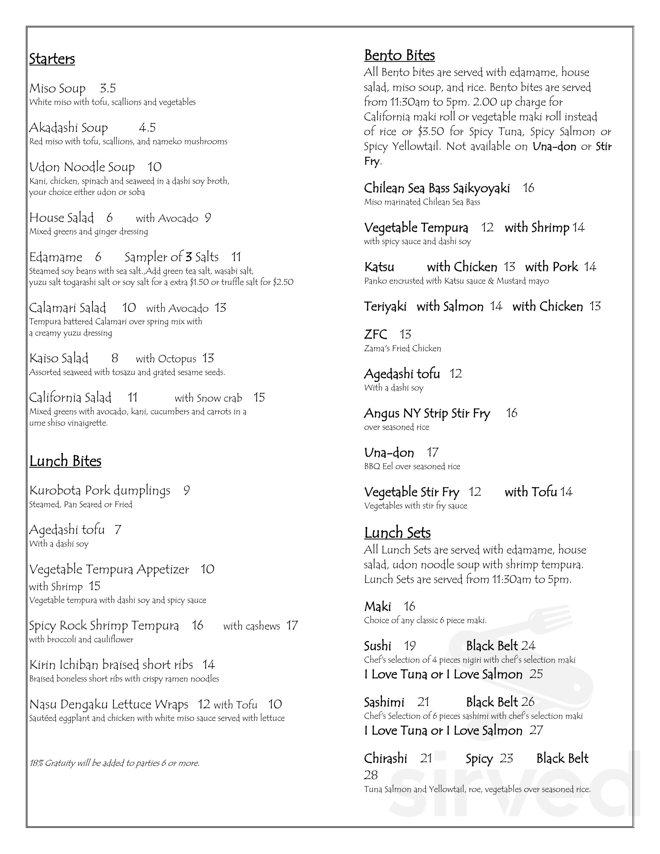 Zama menus in Philadelphia, Pennsylvania, United States