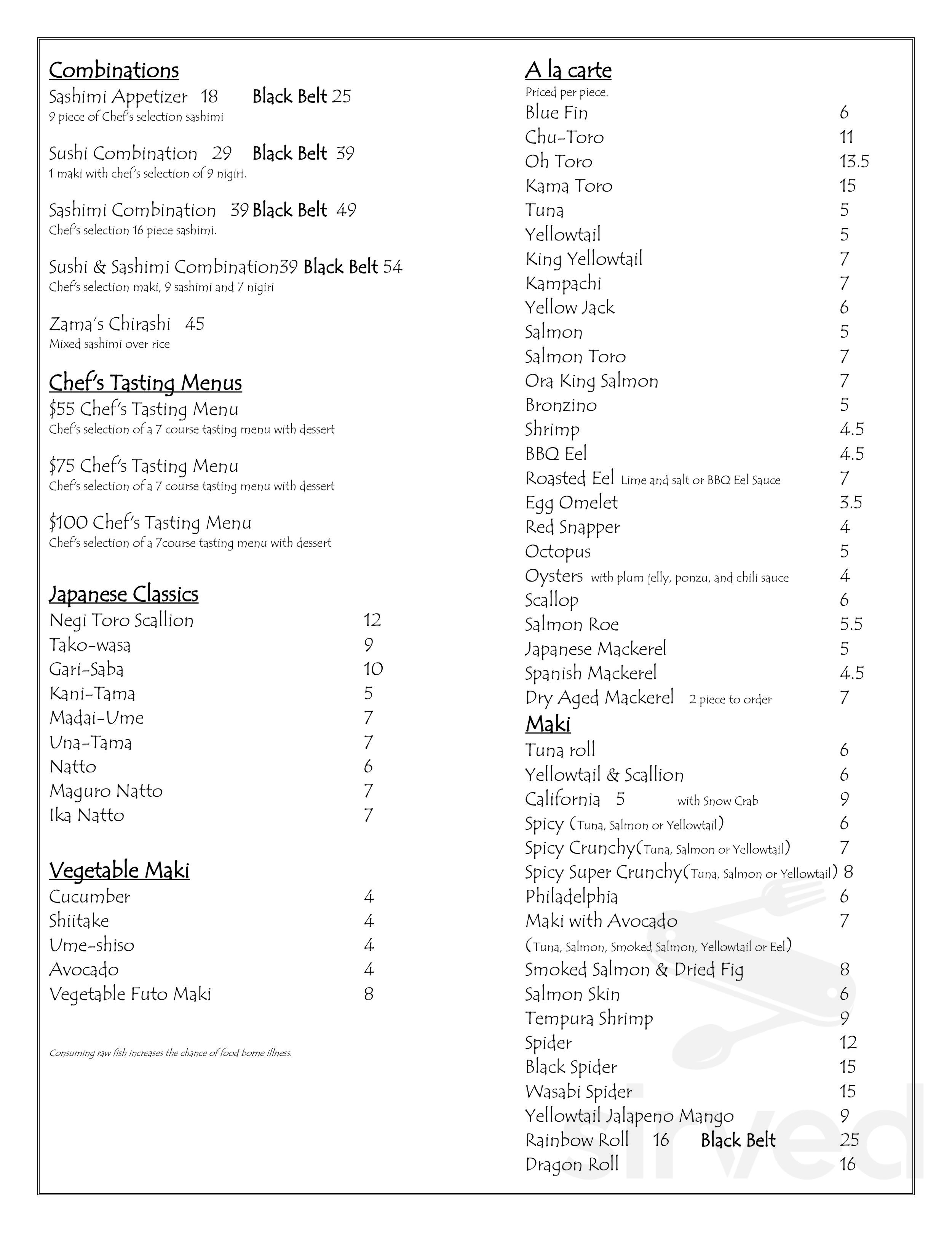 Zama menus in Philadelphia, Pennsylvania, United States