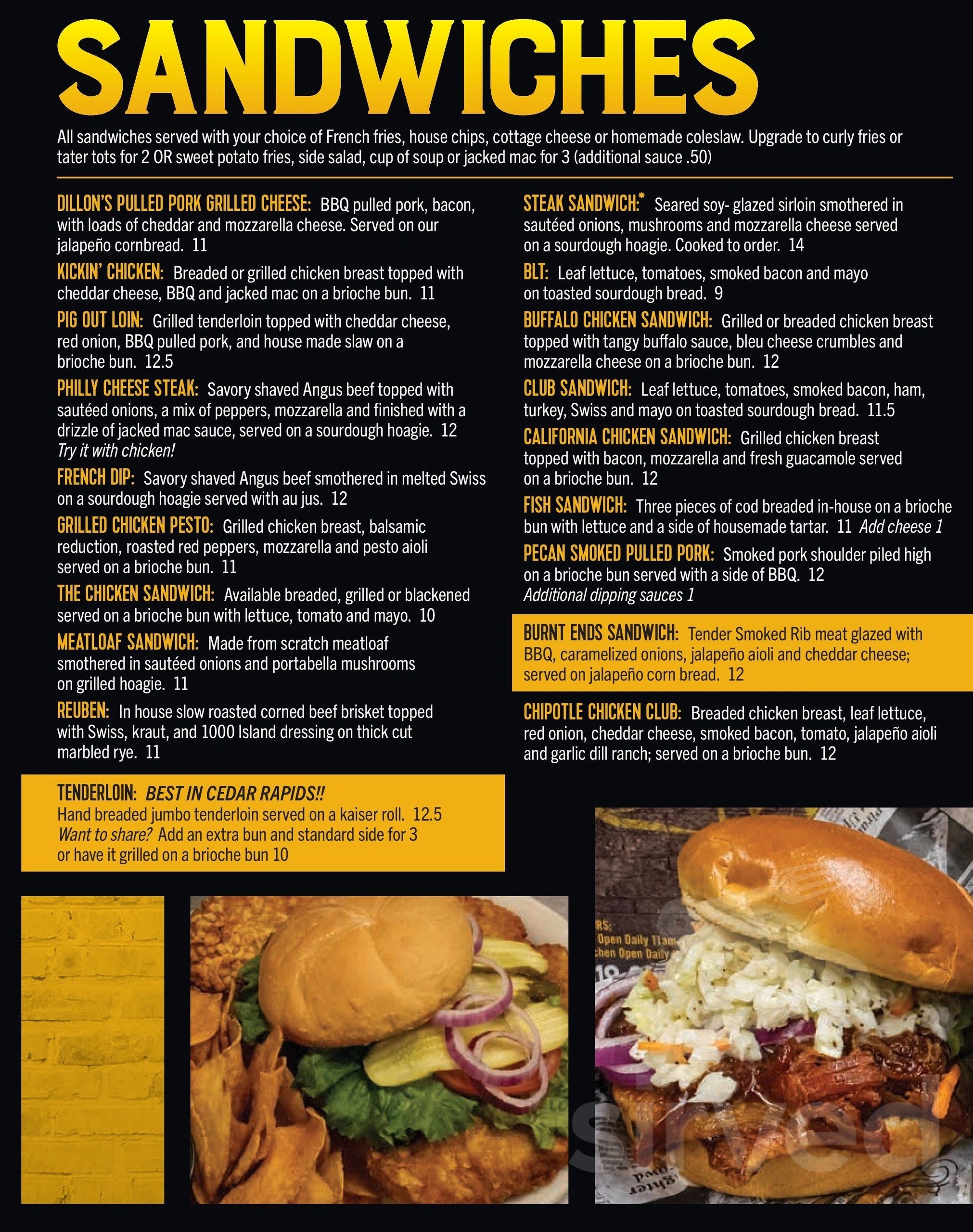 The Blind Pig menu in Cedar Rapids, Iowa, USA