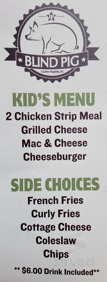 Menu for The Blind Pig in Cedar Rapids, IA | Sirved