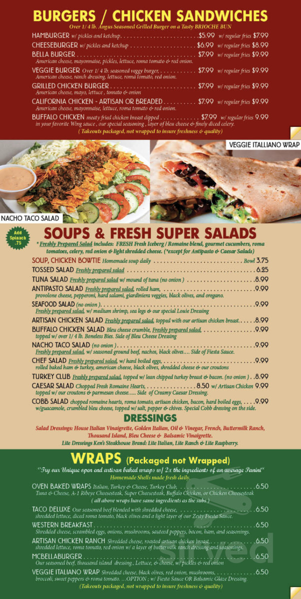 Menu - West Pittston PA's Pizza Bella - West Pittston | Sirved