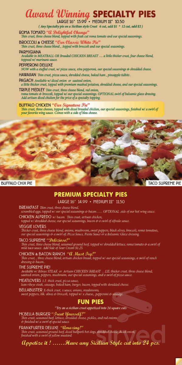 Menu - Dallas PA's Pizza Bella - Dallas | Sirved